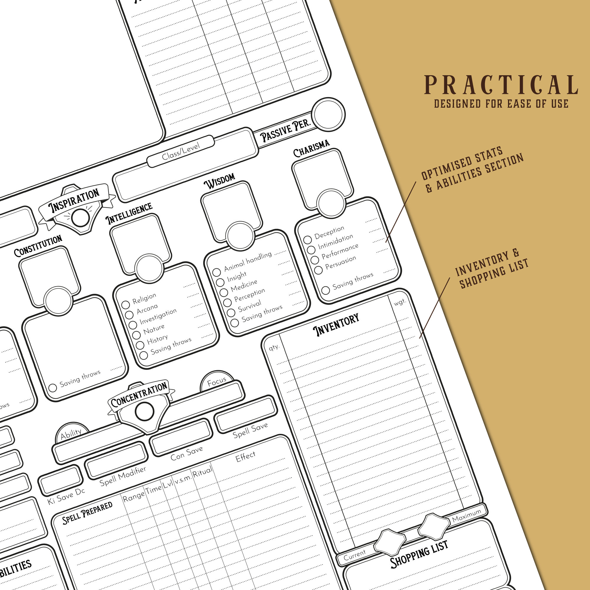 All in One Practical Dnd Editable Character Sheet With Bonus Character ...
