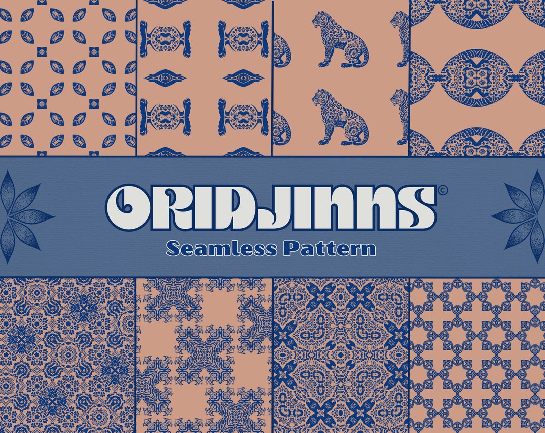 8 Indian Tiger Digital Paper, Seamless Pattern Pink and Blue ...