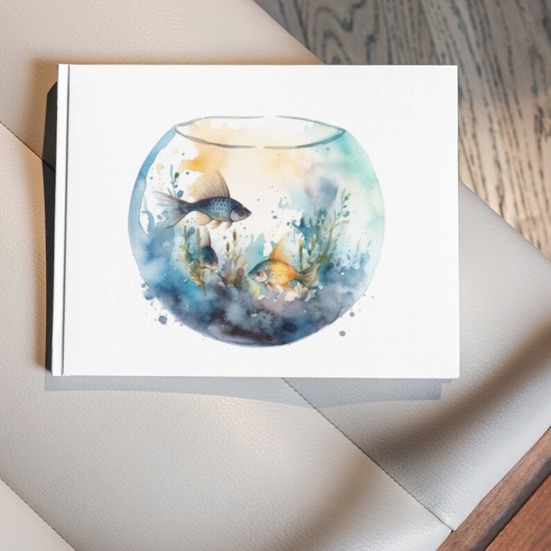 Watercolor Fishbowl Village Clipart Fish Tank Watercolor - Etsy