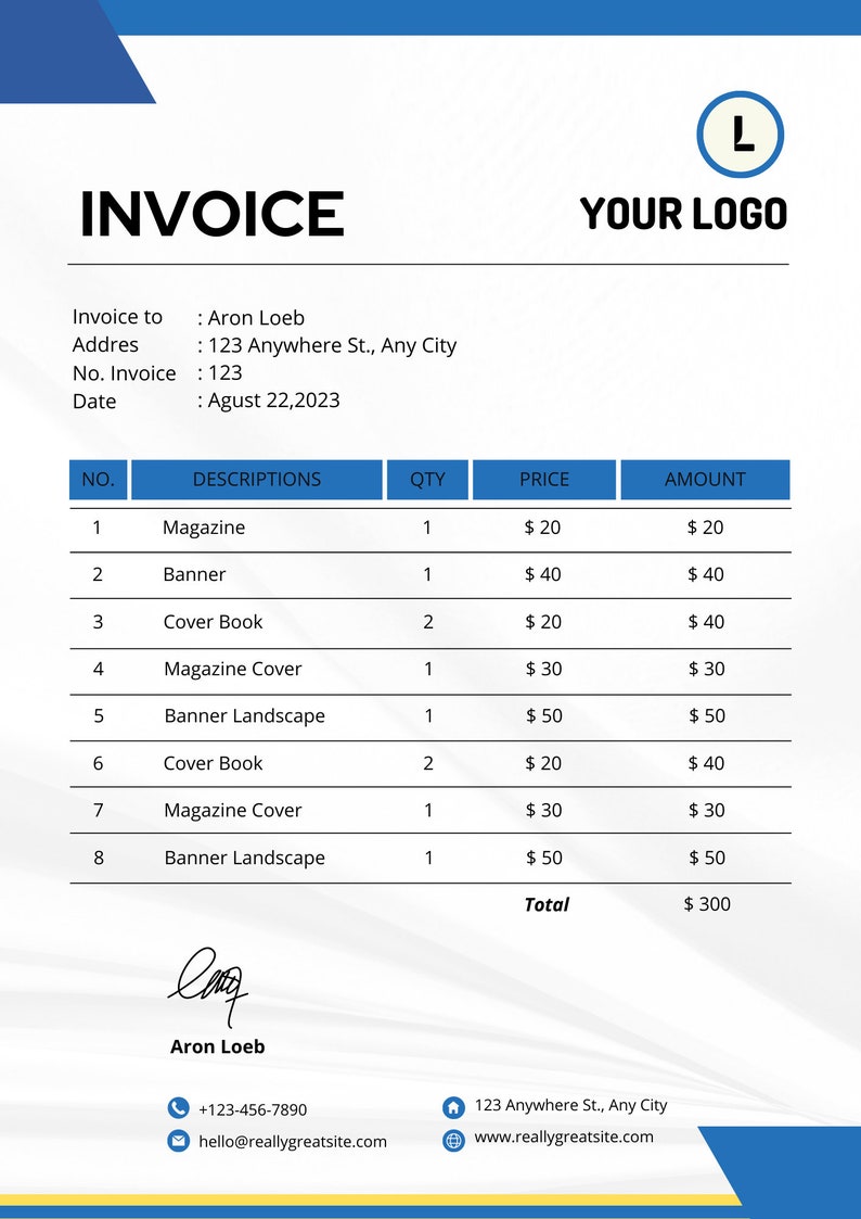 Modern Invoice Template Editable Invoice for Small Business - Etsy
