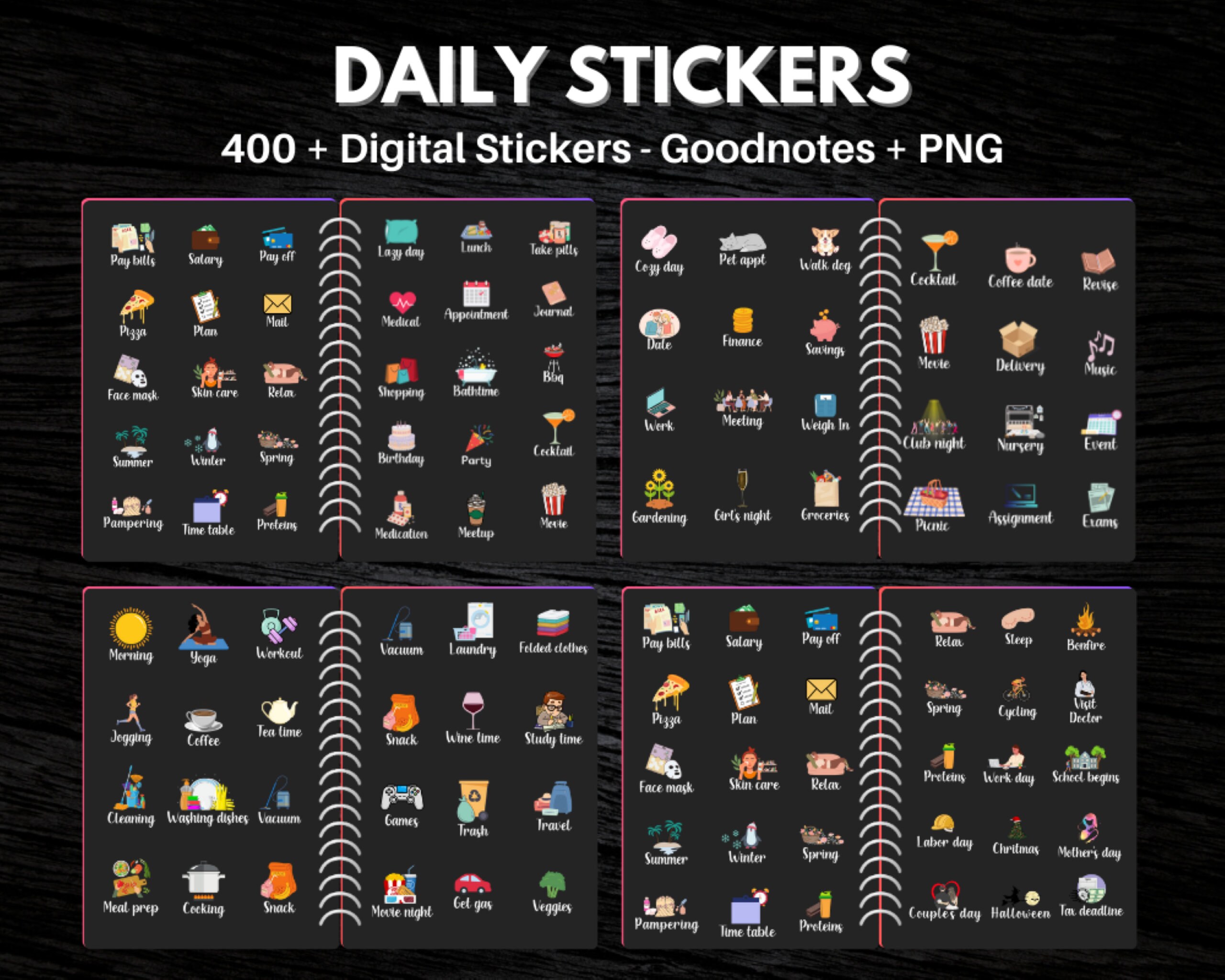 Dark Mode Everyday Life Digital Sticker Bundle 400 Download iPad ...