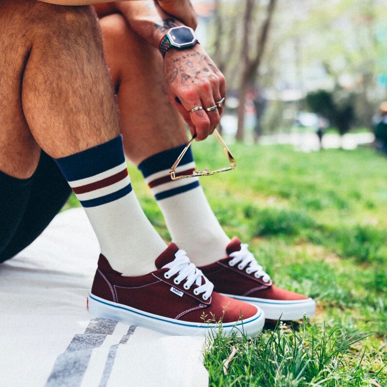 Mens Retro Socks, Athletic Socks, Stripe Socks, 80s Socks, Eco-friendly ...