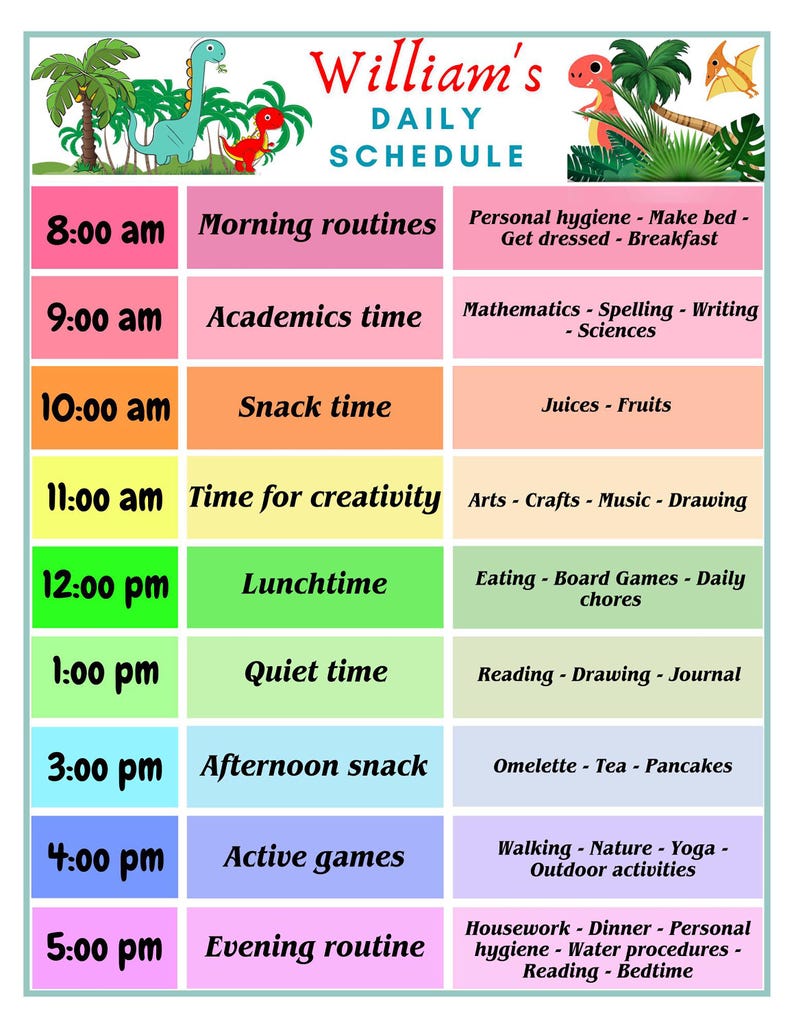 Kids Daily Schedule, Template Printable, Homeschool, Daily Routine ...