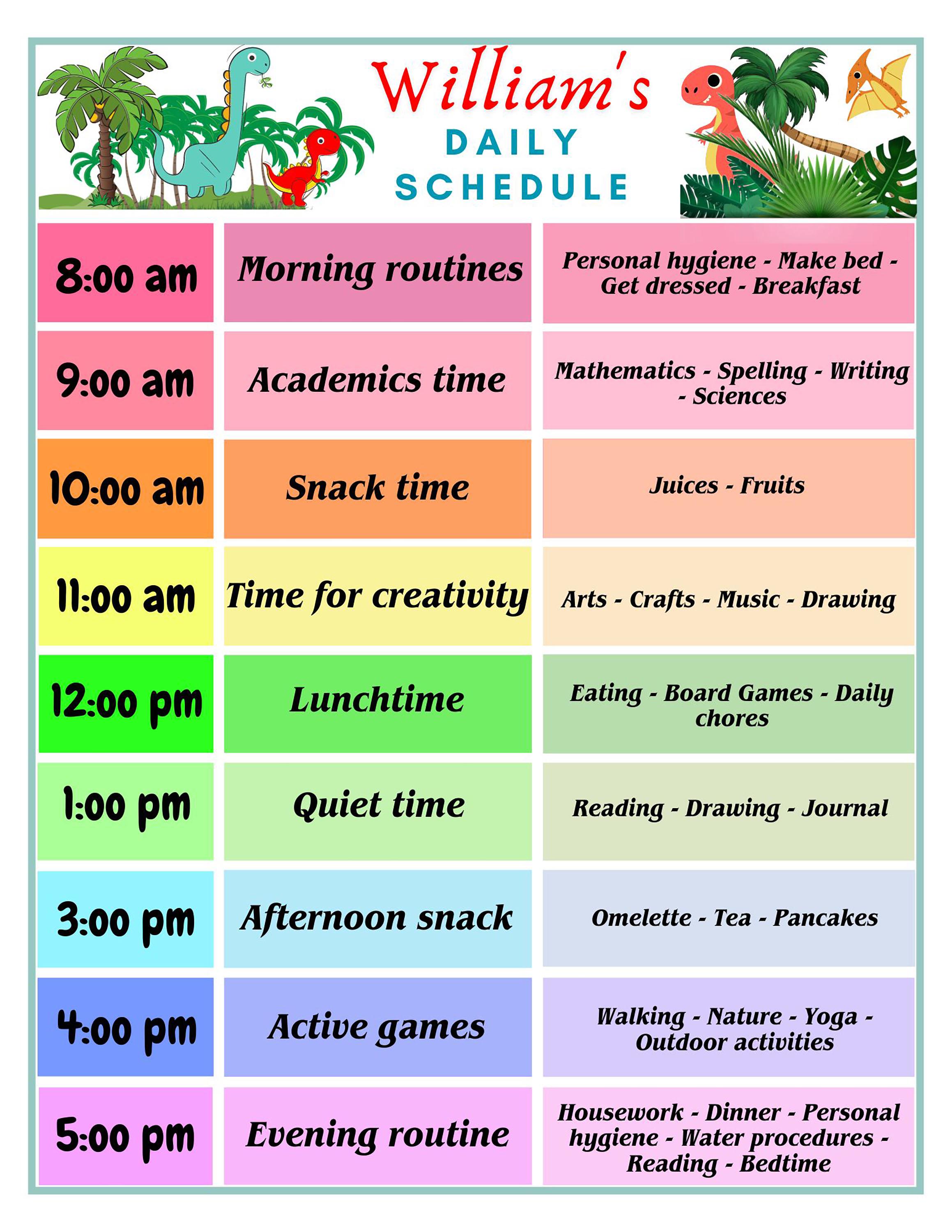 Kids Daily Schedule, Template Printable, Homeschool, Daily Routine ...