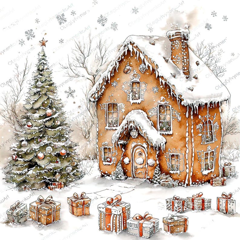 12 Christmas Gingerbread Houses Clipart, Christmas Gingerbread ...