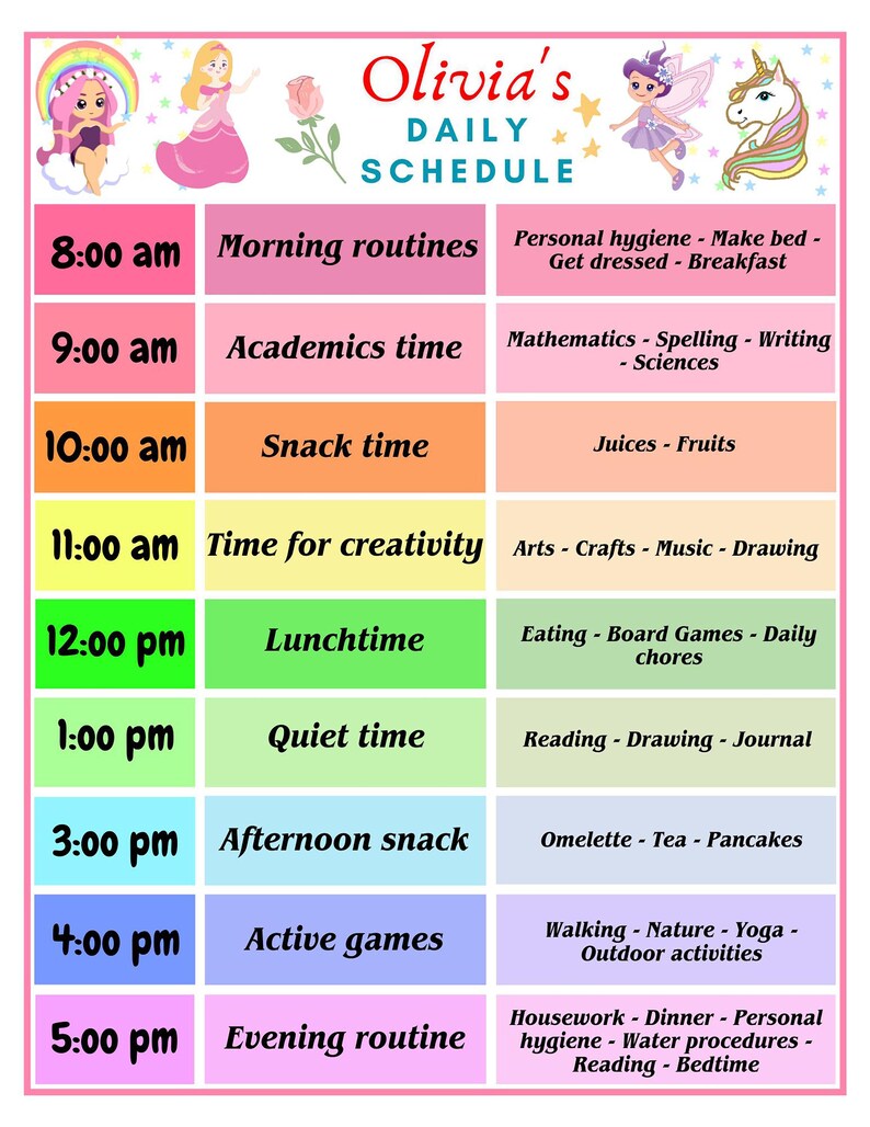 Kids Daily Schedule, Template Printable, Homeschool, Daily Routine ...