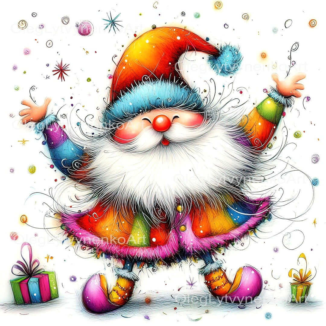 20 Colorful Quirky Cute Santa Clauses, Santa Clipart JPG, Santa With ...