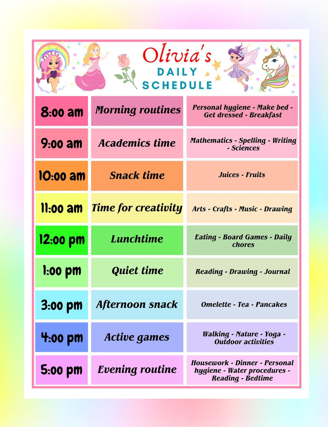 Kids Daily Schedule, Template Printable, Homeschool, Daily Routine ...