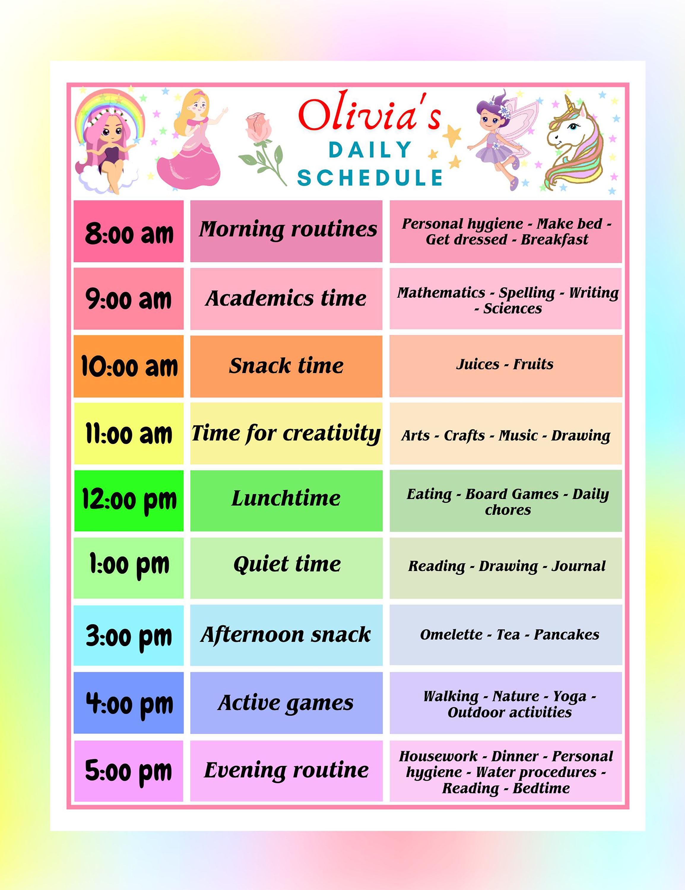 Kids Daily Schedule, Template Printable, Homeschool, Daily Routine ...
