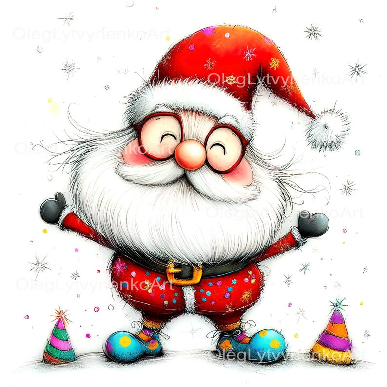 20 Colorful Quirky Cute Santa Clauses, Santa Clipart JPG, Santa With ...
