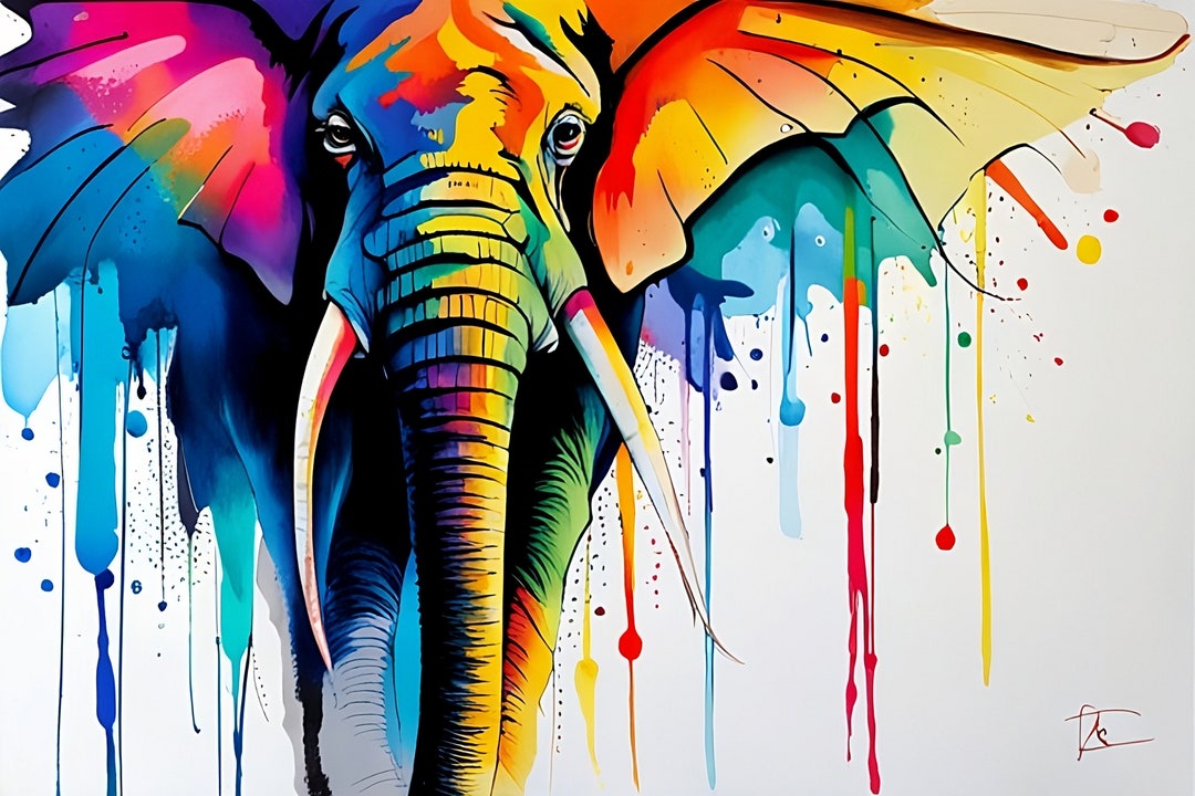 Vibrant Elephant Print - Etsy