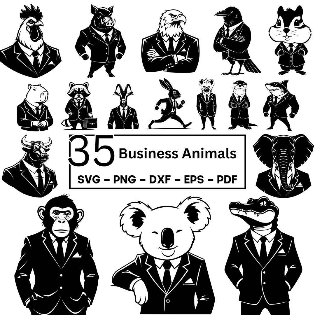 35 Business Animals Svg Png Dxf Eps Pdf Bundle - Animals in Suit ...