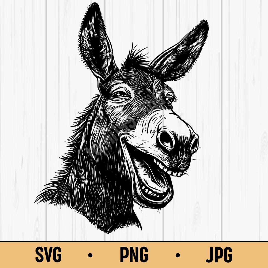 Funny Donkey Head SVG PNG JPG – Laughing Farm Animal Clipart, Digital ...