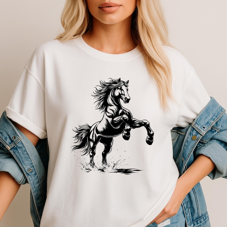 Rearing Horse Sublimation SVG PNG JPG – Wild Stallion Black Line Art ...