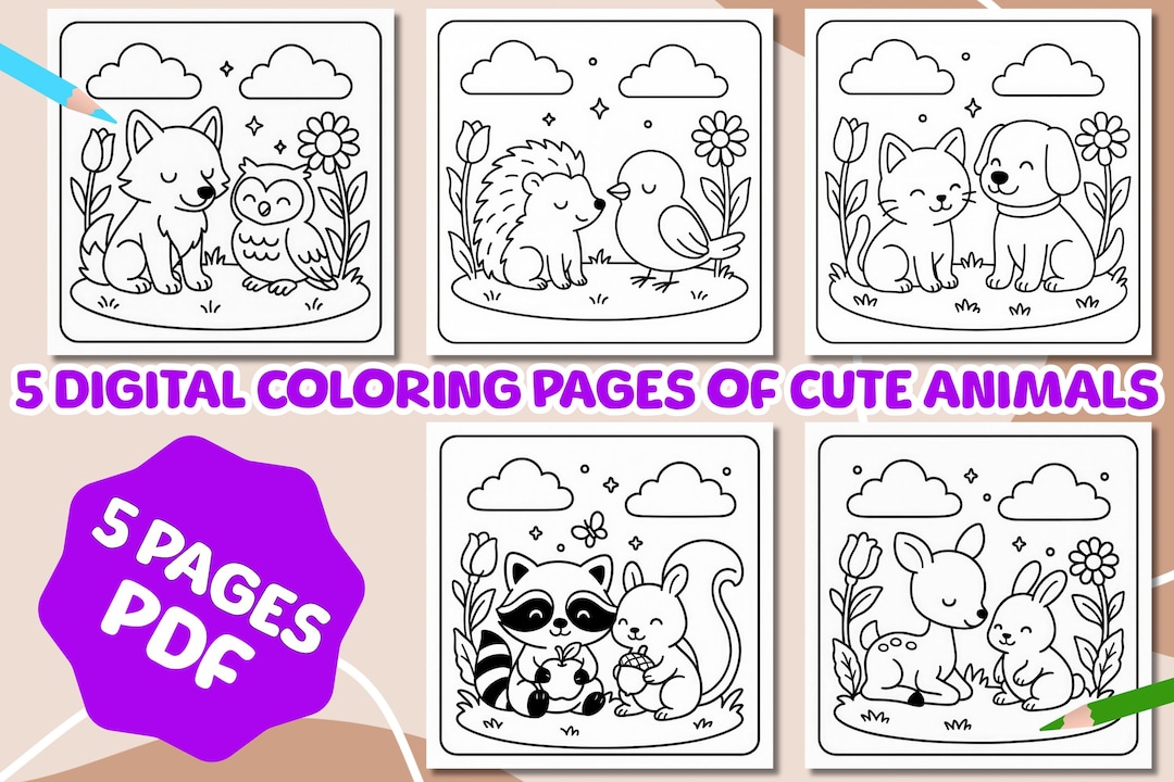 5 Cute Animal Coloring Pages for Kids – Printable Coloring Sheets ...