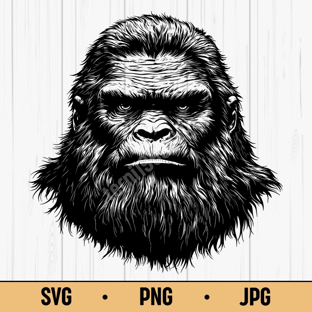Bigfoot Head SVG PNG – Bold Sasquatch Line Art Digital Download for ...