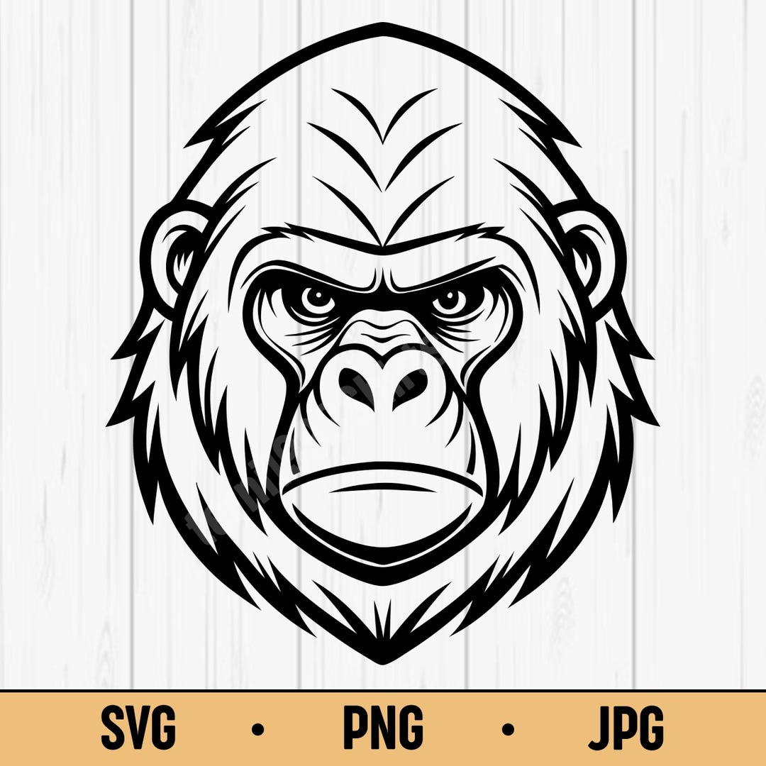 Gorilla Head SVG - Angry Ape Face Clipart, Black Gorilla Silhouette for ...