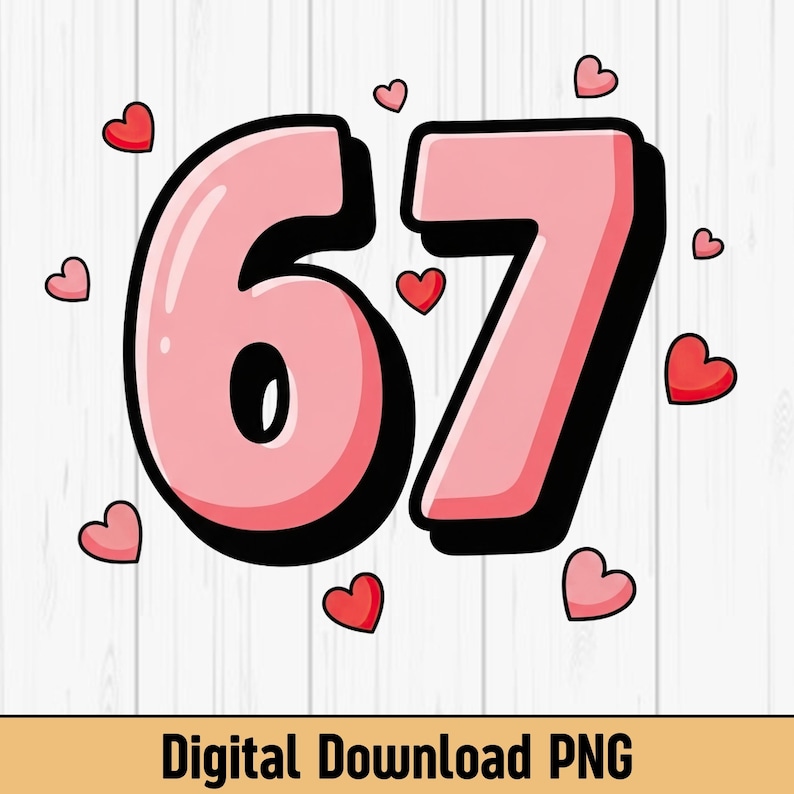 Cartoon Pink 67 Meme PNG - Cute Heart Theme 6 7 Trend, Viral Meme ...