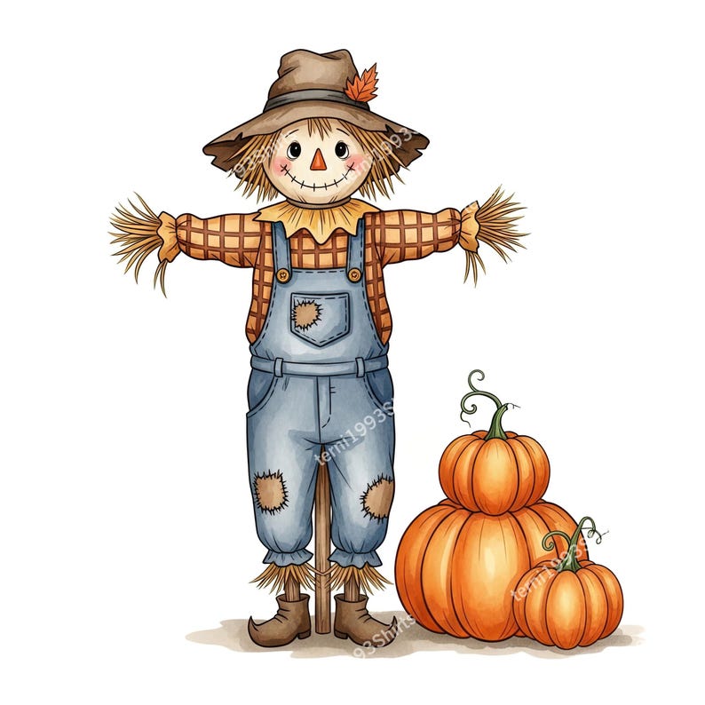 15 Scarecrow Watercolor Clipart JPG Bundle - Cute Fall Harvest ...