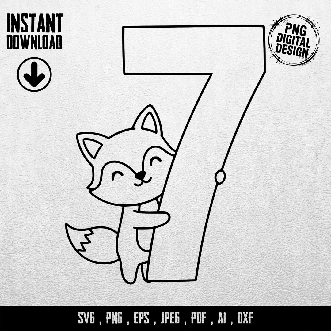Fox Number 7 Svg Png Eps Dxf, Animal Outline Vector Graphics, Cute Fox ...