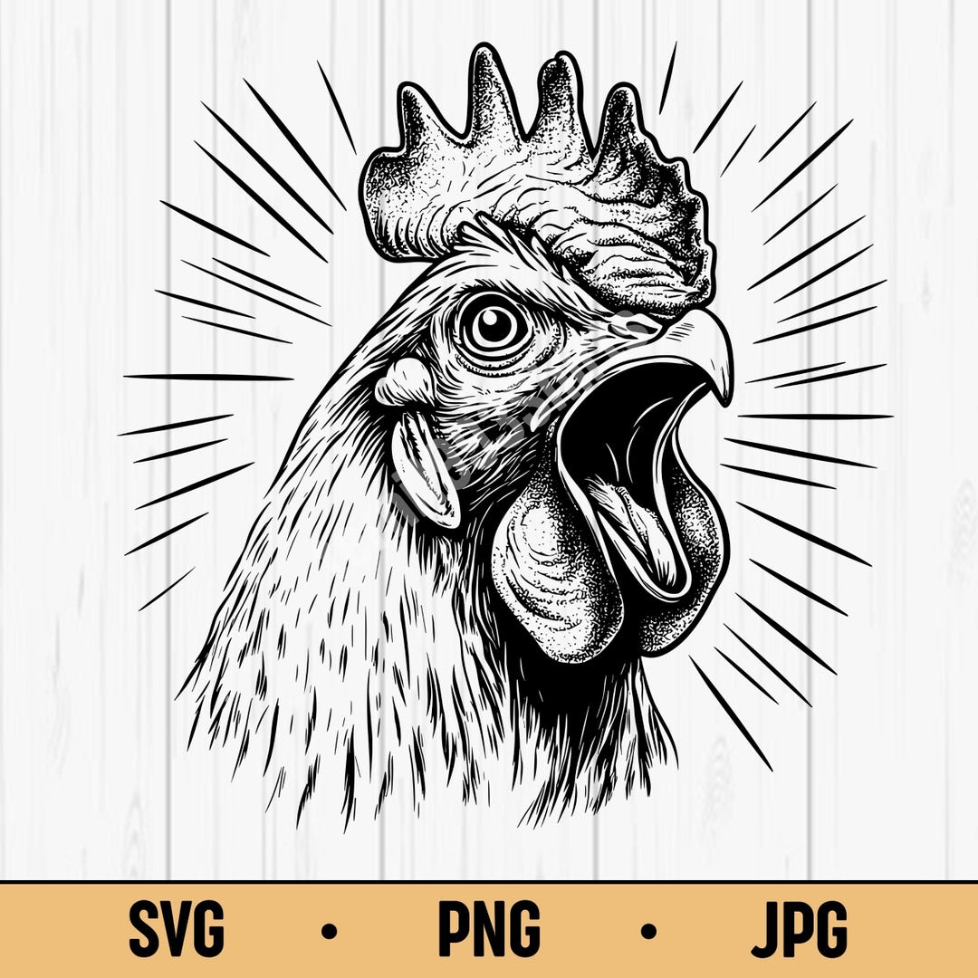 Screaming Rooster Head SVG PNG – Bold Farm Animal Line Art Digital ...