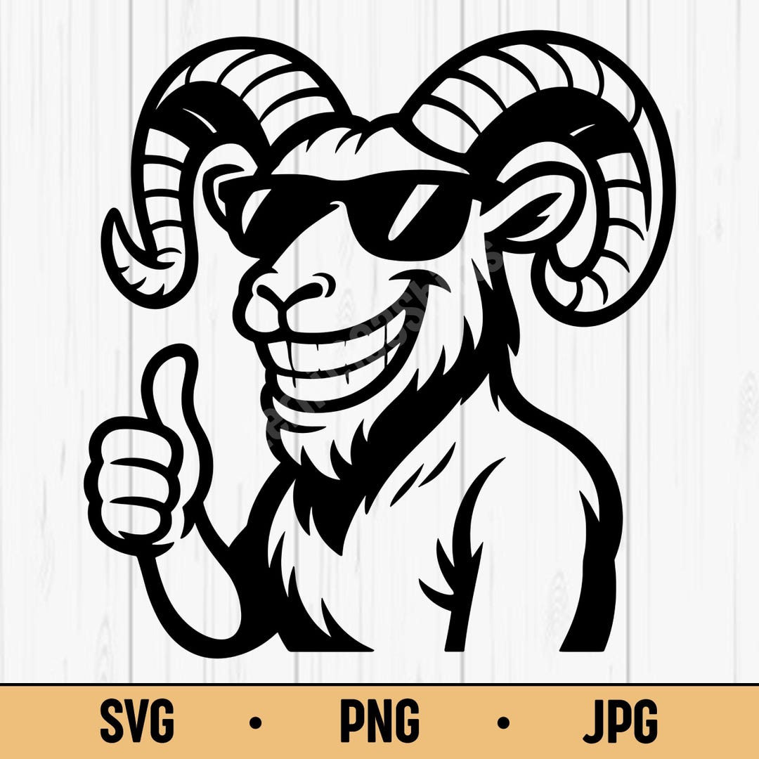 Cool Ram SVG PNG JPG – Cartoon Ram With Sunglasses and Thumbs Up ...