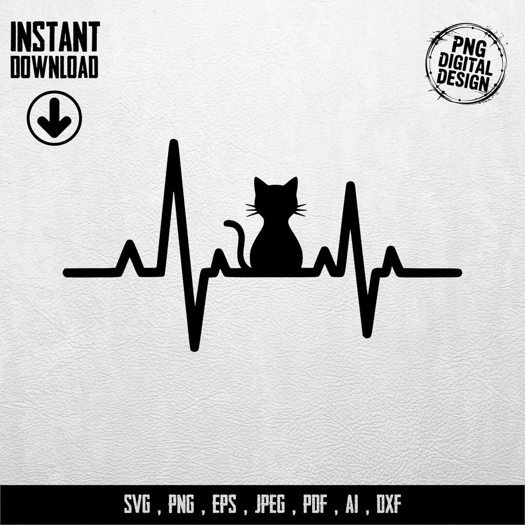 Cat Heartbeat SVG, PNG, Digital Cat Design, Vet Tech, Heartbeat Png ...