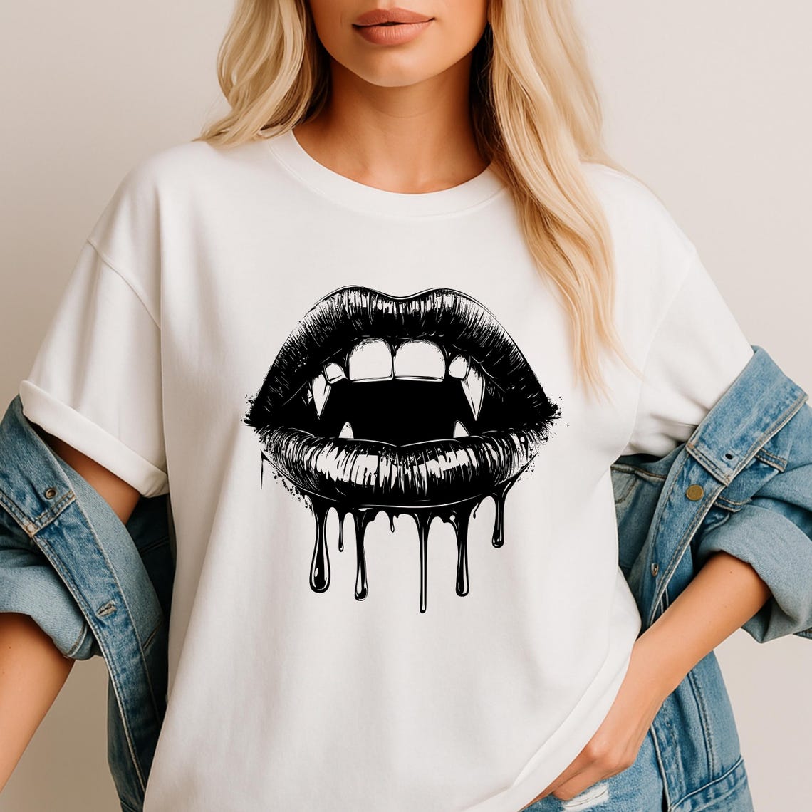 Vampire Lips SVG PNG JPG – Dripping Fangs Clipart, Gothic Horror Mouth ...