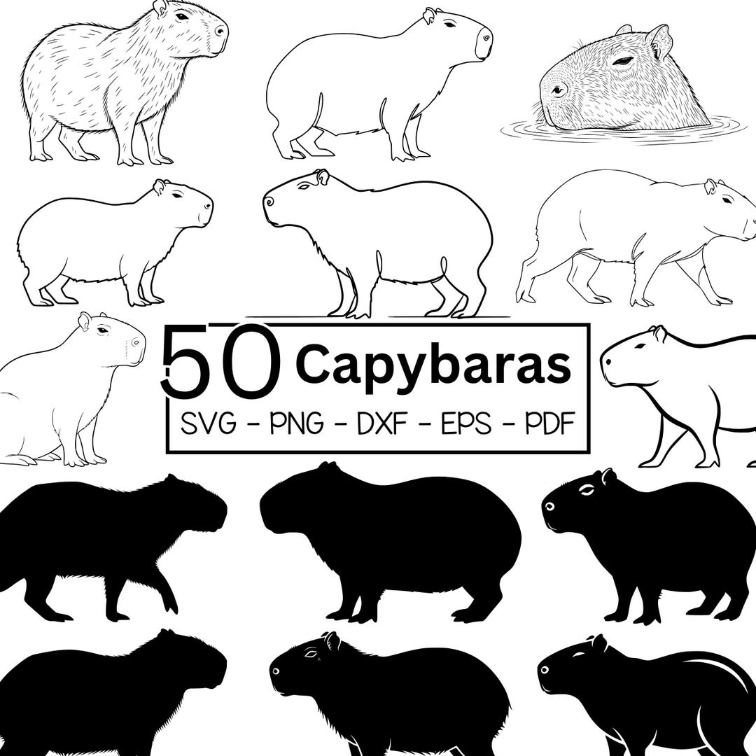 50 Capybaras Svg Png Dxf Eps Pdf Bundle - Cute Capybara Clipart for ...