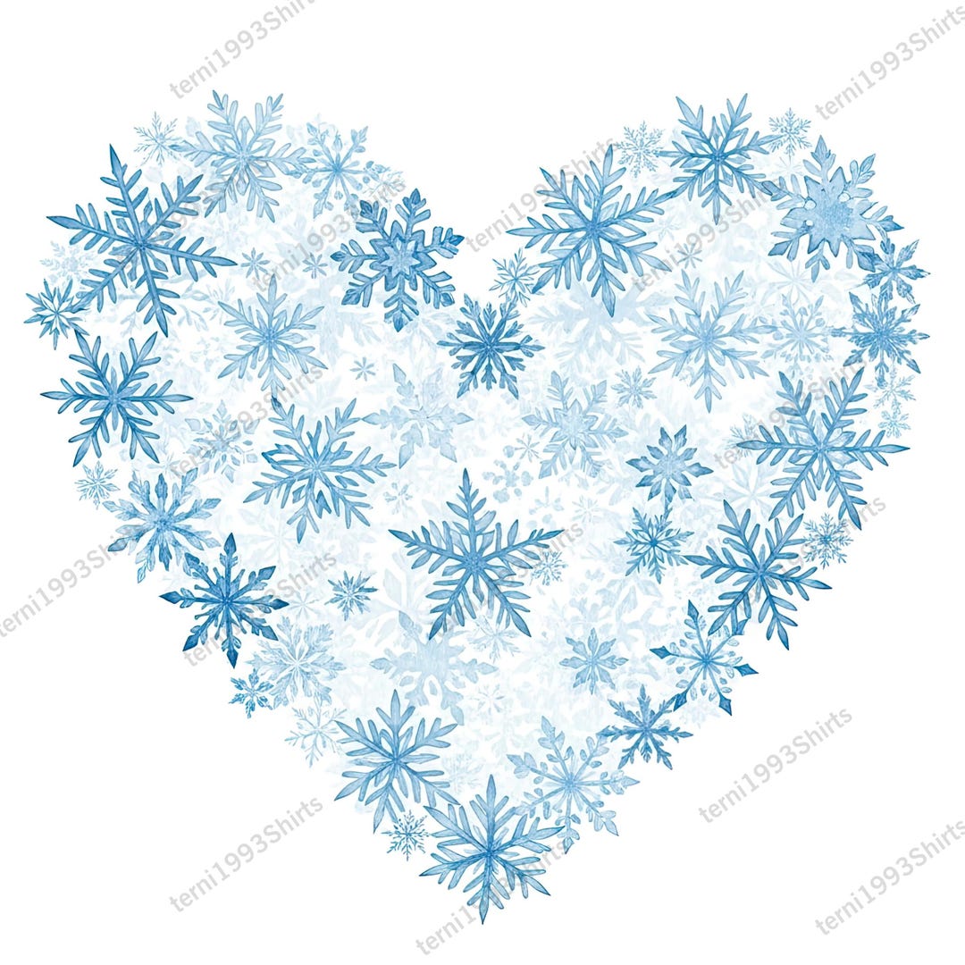10 Heart Snowflakes Watercolor Clipart JPG Bundle - Winter Heart ...