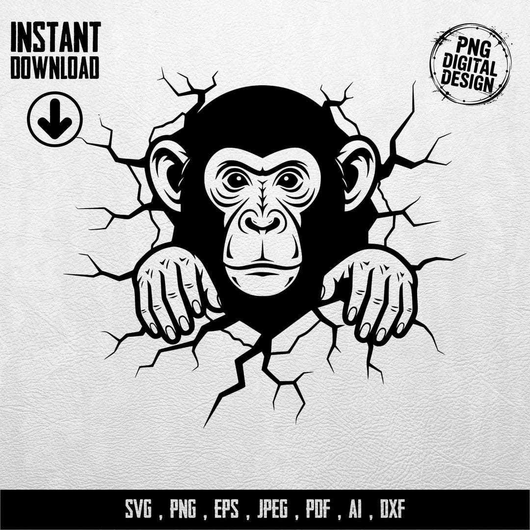 Monkey Cracking Wall Digital Design Svg Png Eps Jpeg Pdf Ai Dxf, Animal ...
