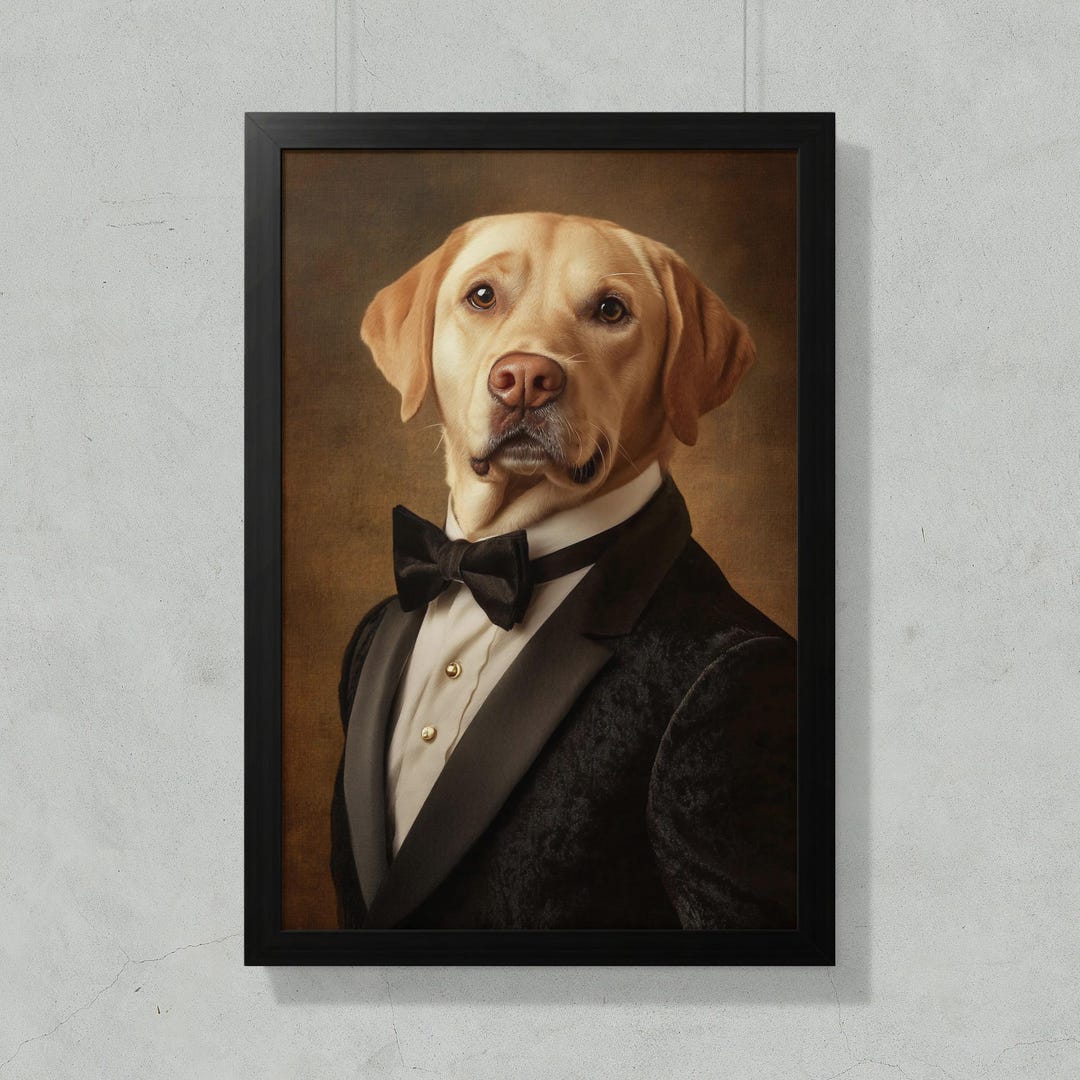 Labrador in Tuxedo Digital Wall Art, Dog Portrait, Funny Pet Art ...