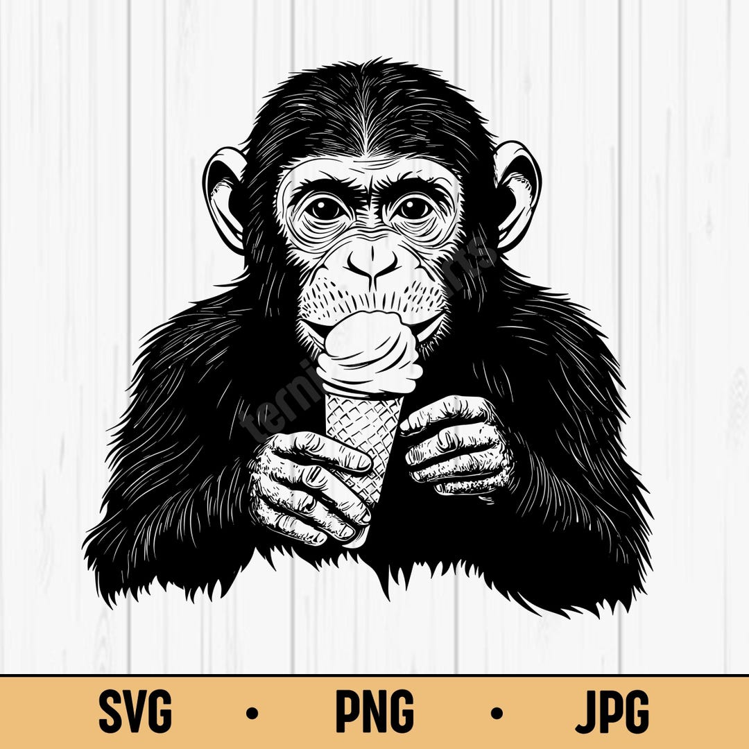 Funny Monkey Eating Ice Cream SVG PNG JPG – Cute Animal Vector ...