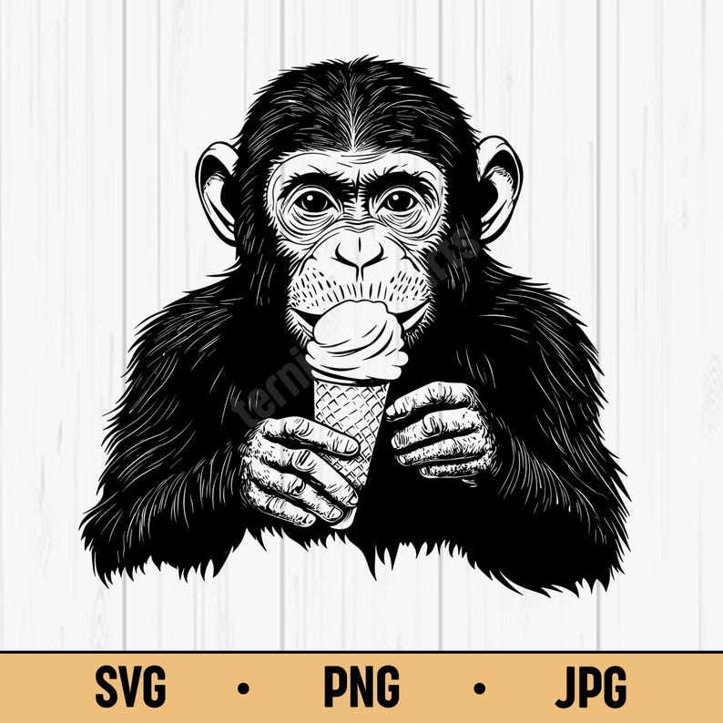 Funny Monkey Eating Ice Cream SVG PNG JPG – Cute Animal Vector ...
