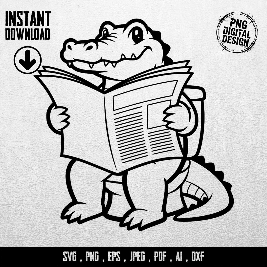 Alligator Reading Newspaper SVG, Cute Gator SVG PNG, Funny Animal ...