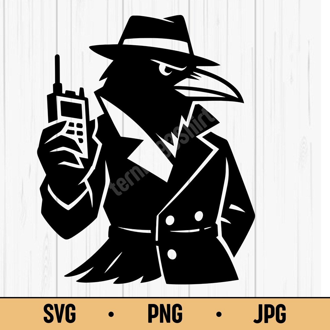 Detective Crow SVG PNG JPG – Noir Raven Clipart, Mystery Bird Art ...