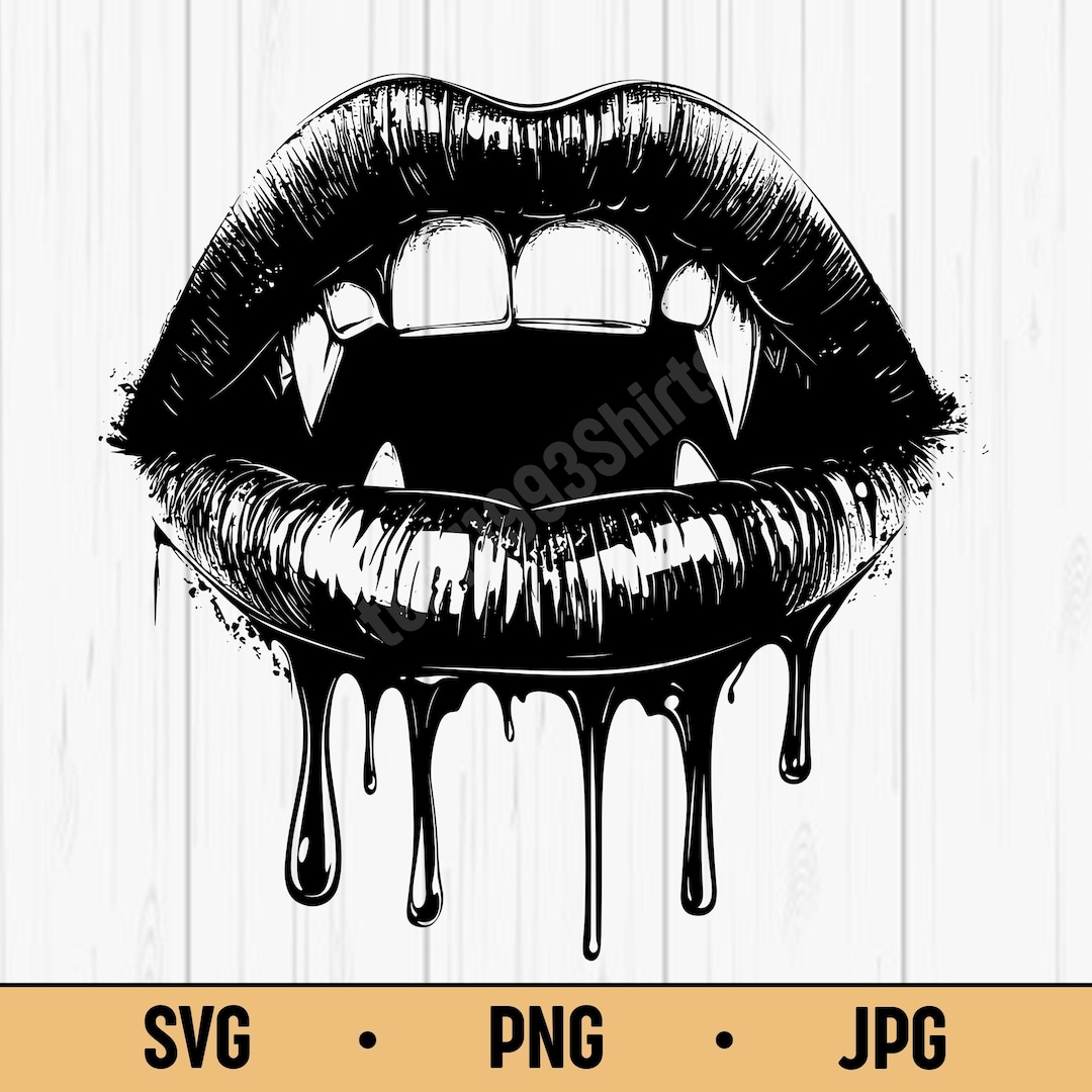 Vampire Lips SVG PNG JPG – Dripping Fangs Clipart, Gothic Horror Mouth ...