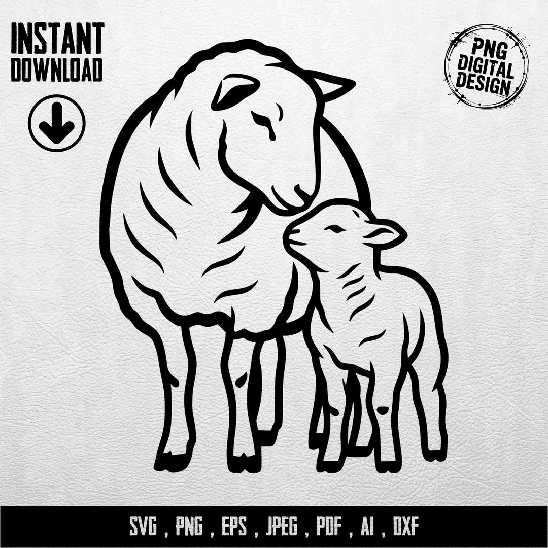Sheep and Lamb SVG Digital Svg Png Eps Dxf, Farm Animals, Cute Lamb ...