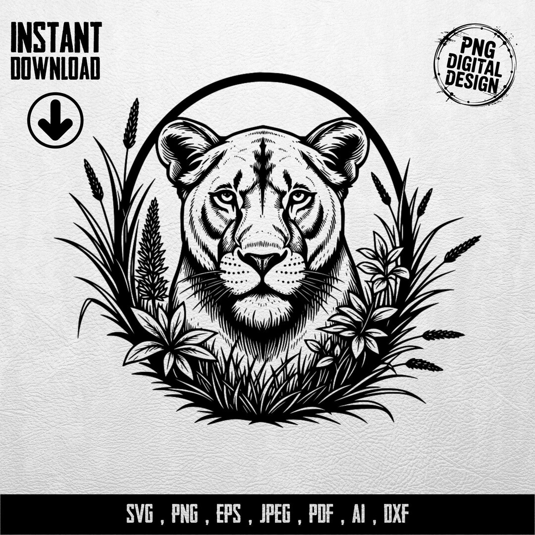 Lioness Digital SVG, Floral Lion Art, Lion SVG Clipart, Lion Print ...