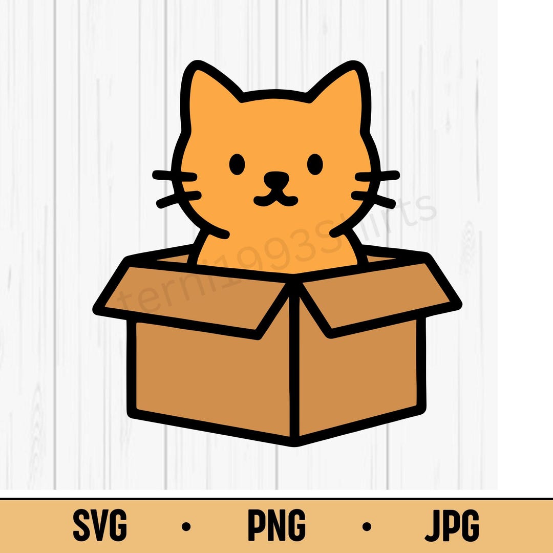 Cat in Box SVG PNG JPG – Kawaii Kitty Sitting in a Cardboard Box, Funny ...