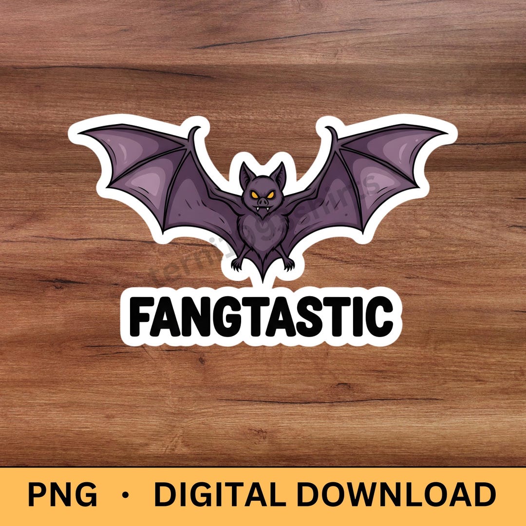Fangtastic Bat PNG Digital Stickers | Cute Spooky Halloween Clipart ...
