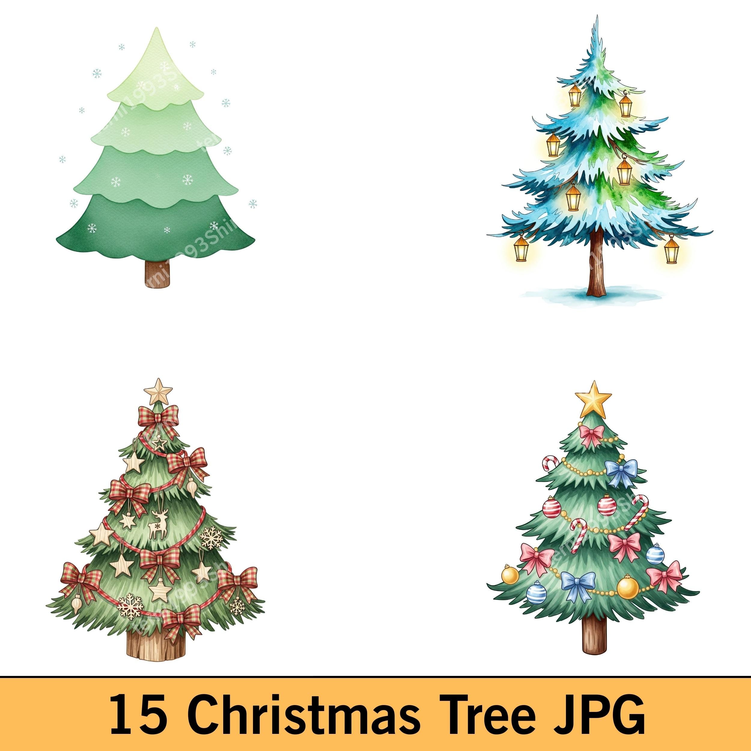 15 Christmas Trees Watercolor Clipart Bundle - Christmas Tree JPG ...