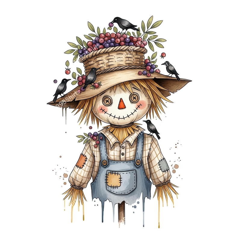 15 Scarecrow Watercolor Clipart JPG Bundle - Cute Fall Harvest ...