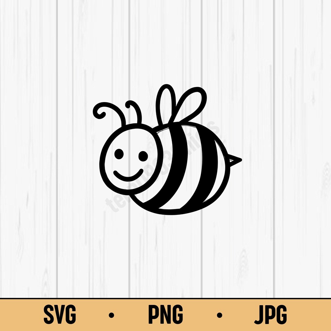 Cute Bumblebee SVG PNG JPG – Smiling Bee Line Art for Kids Crafts ...