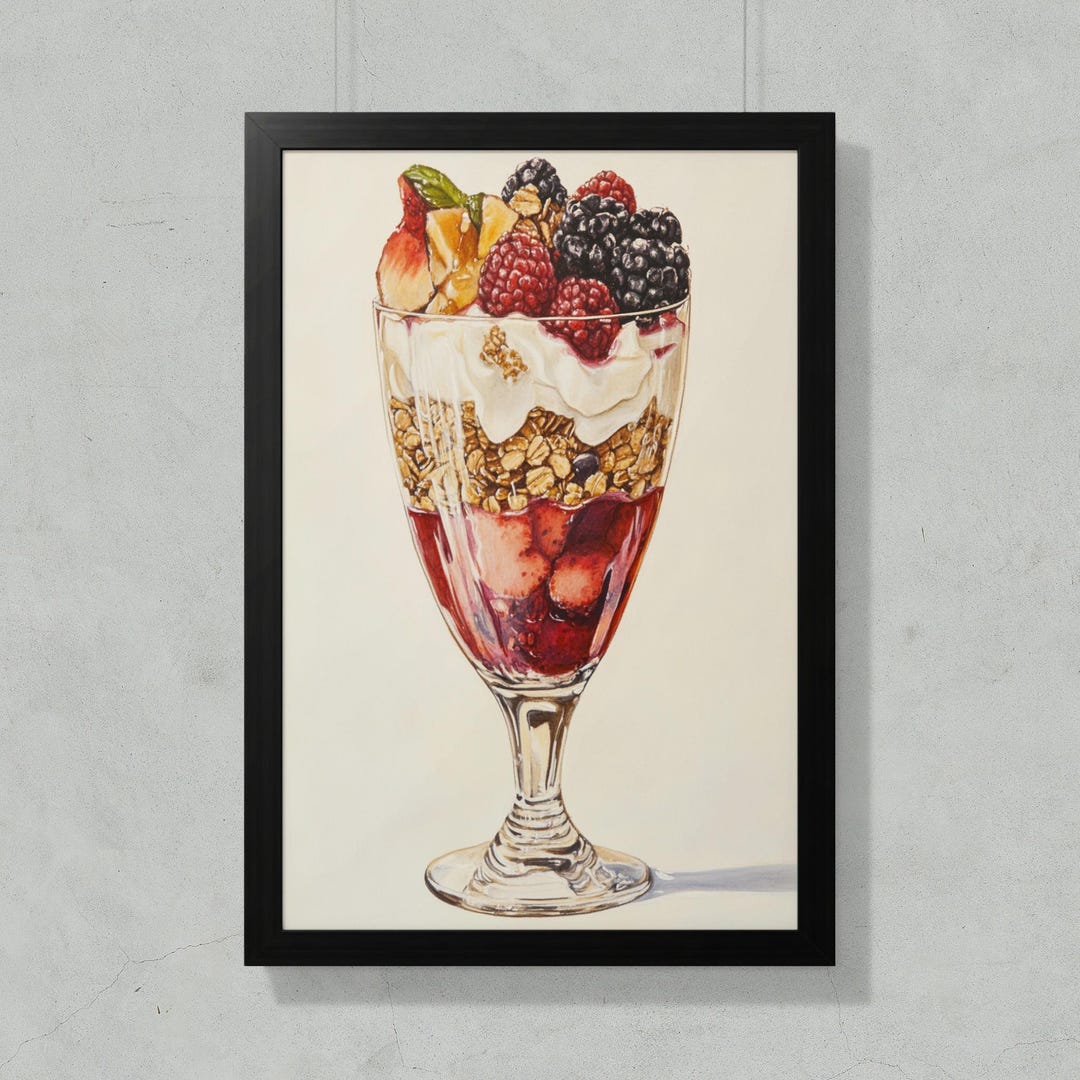Berry Parfait Digital Wall Art, Dessert Art Print, Kitchen Decor, Food ...
