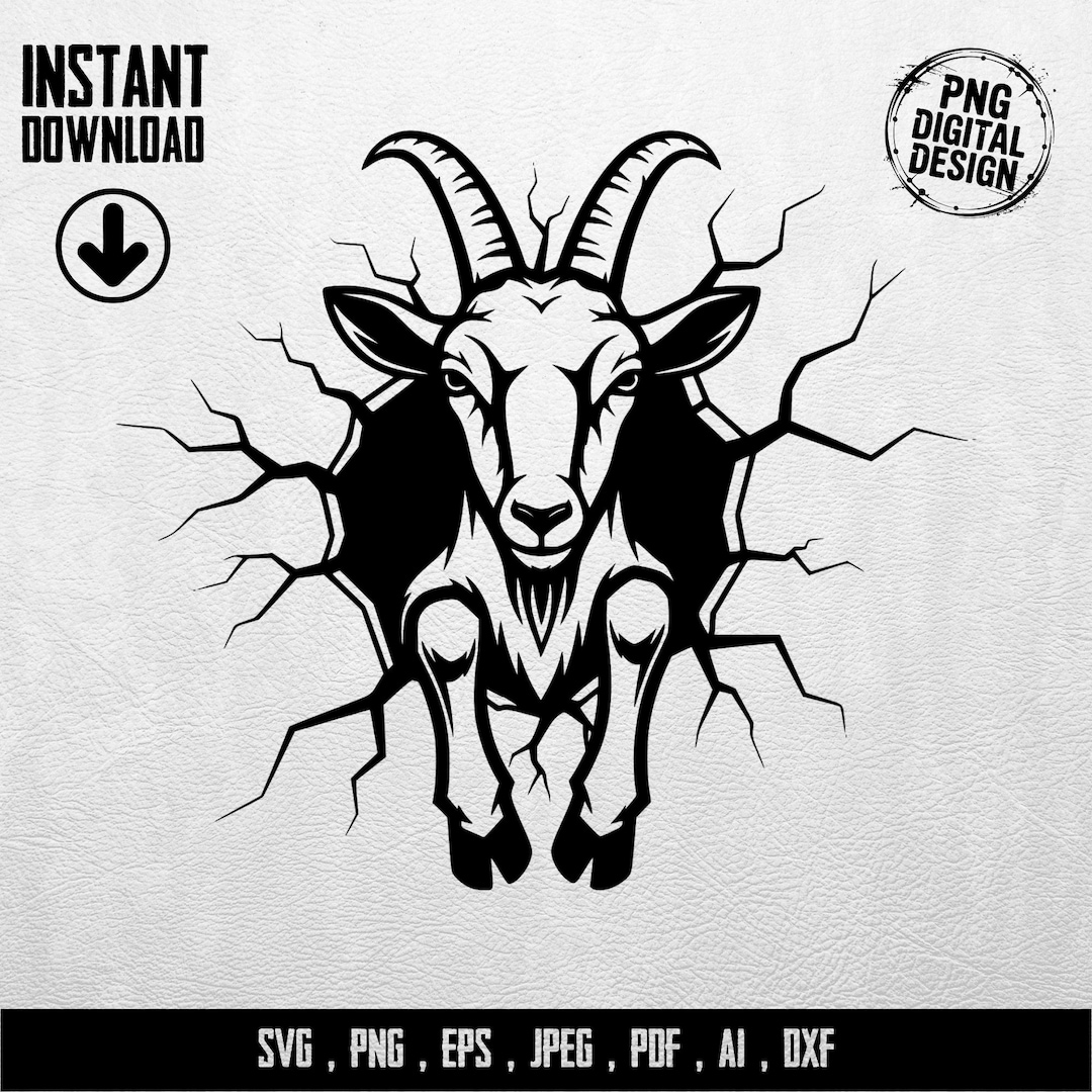 Goat Crack Wall Digital Art SVG, Farm Animal SVG Design, Mountain Goat ...