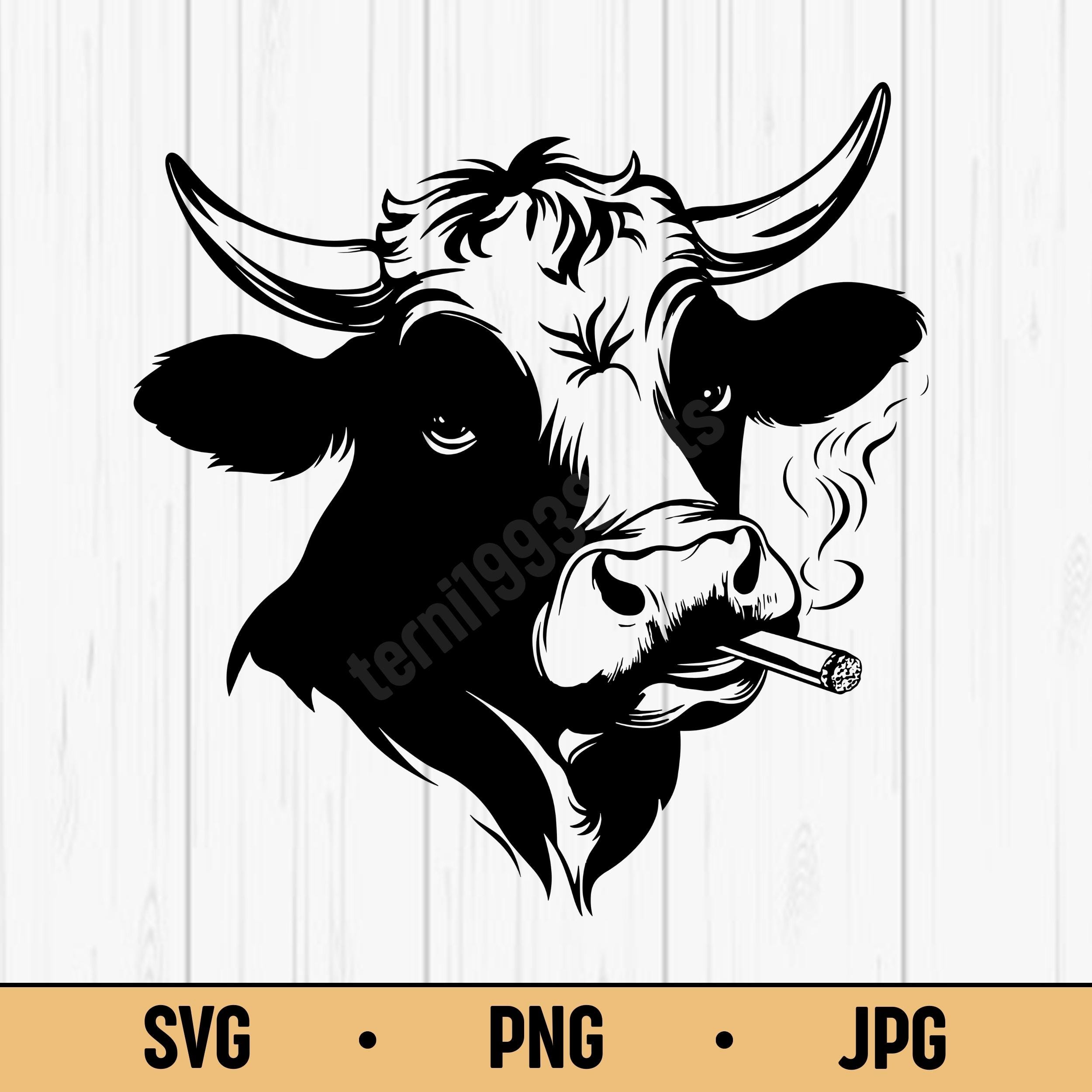 Smoking Cow PNG SVG – Cool Cartoon Cow Head With Cigarette Illustration ...