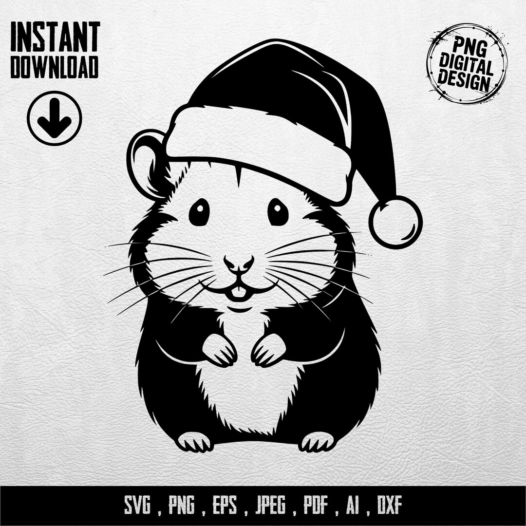 Christmas Hamster Svg Png Eps Dxf, Santa Hat Digital Art, Festive ...