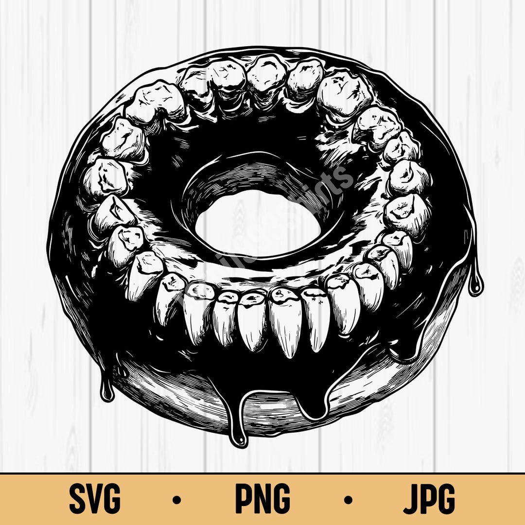 Creepy Donut With Teeth SVG PNG – Horror Food Line Art Digital Download ...