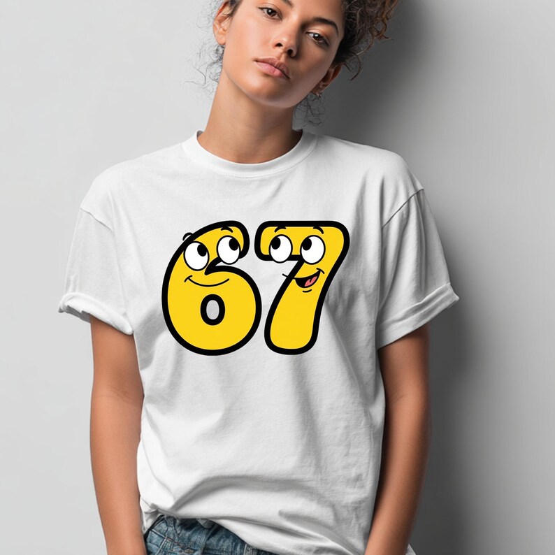Cute 67 Meme Cartoon Characters PNG - Funny Yellow Number Faces, Viral ...